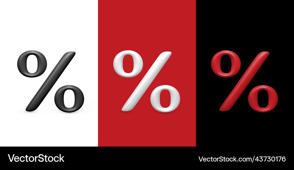 Persentage signs set 3d percent on white red Vector Image