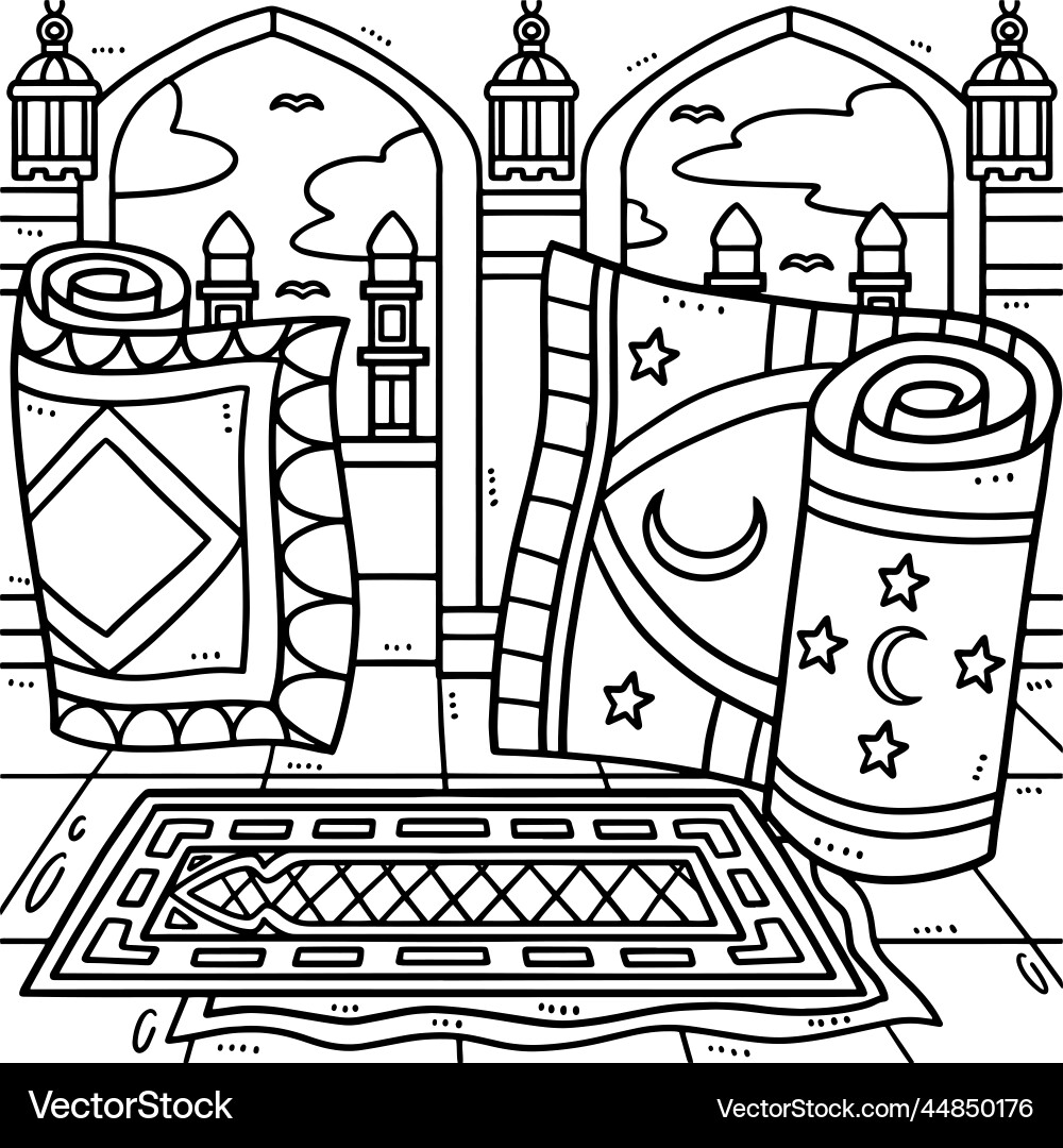 Ramadan prayer mats coloring page for kids Vector Image