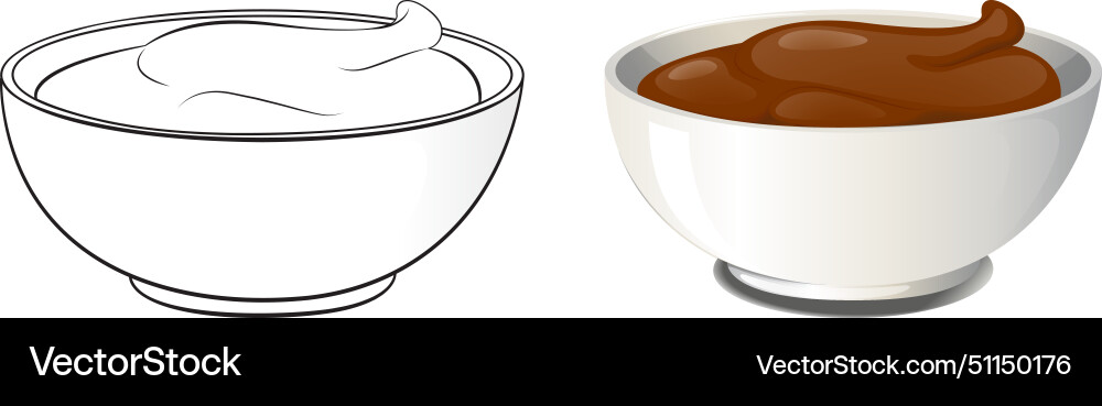 Two bowls one line art colored Royalty Free Vector Image