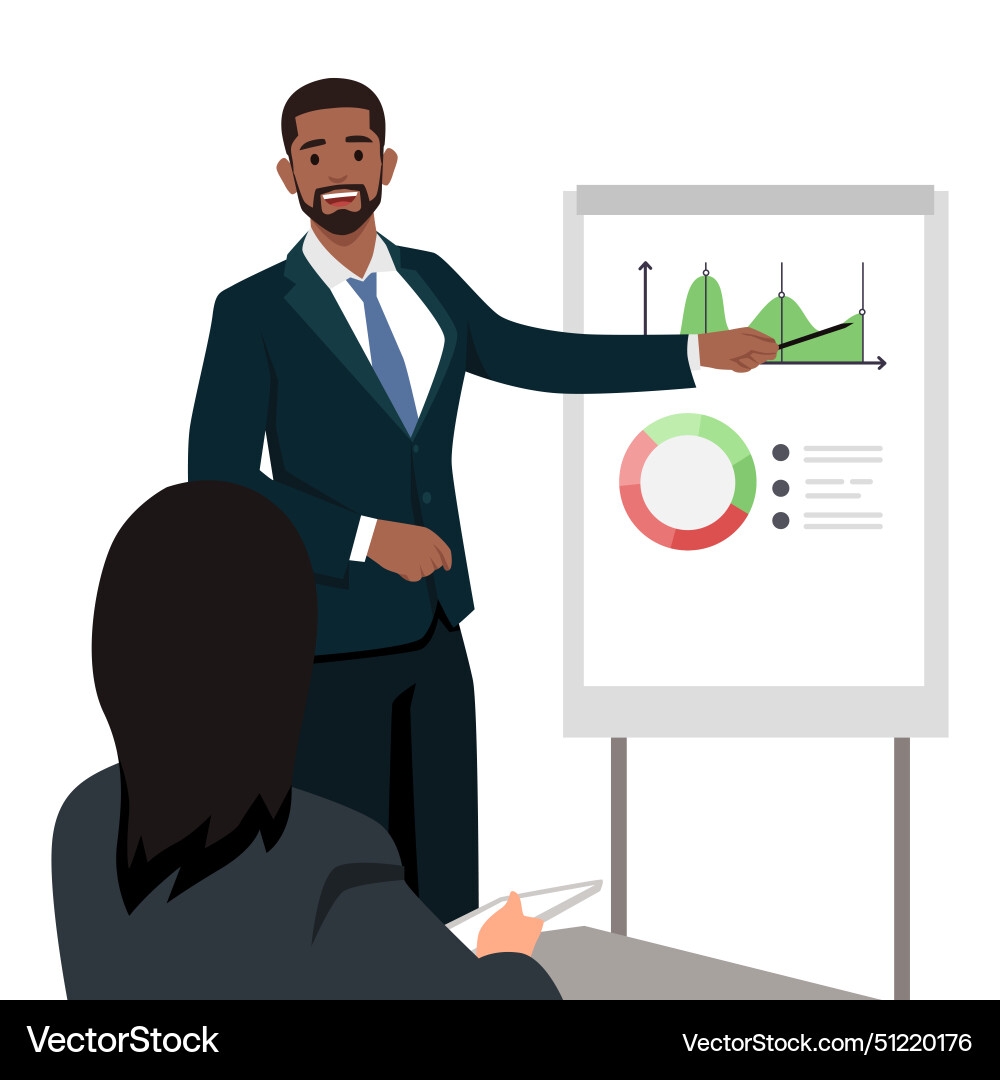 Young man manager employee presenting new Vector Image