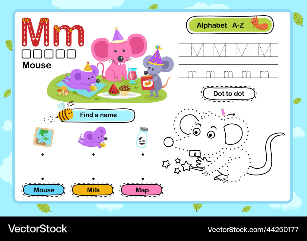 Alphabet letter m-mouse exercise with cartoon Vector Image