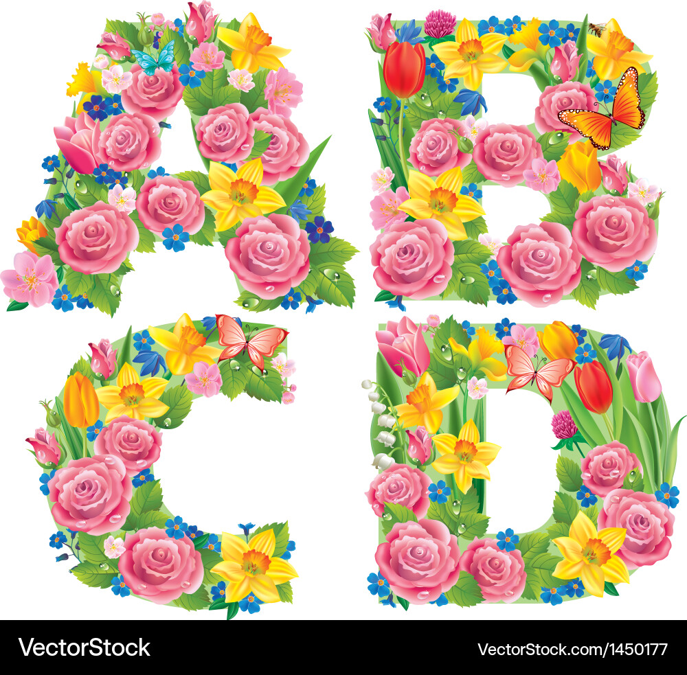 Alphabet of flowers abcd Royalty Free Vector Image