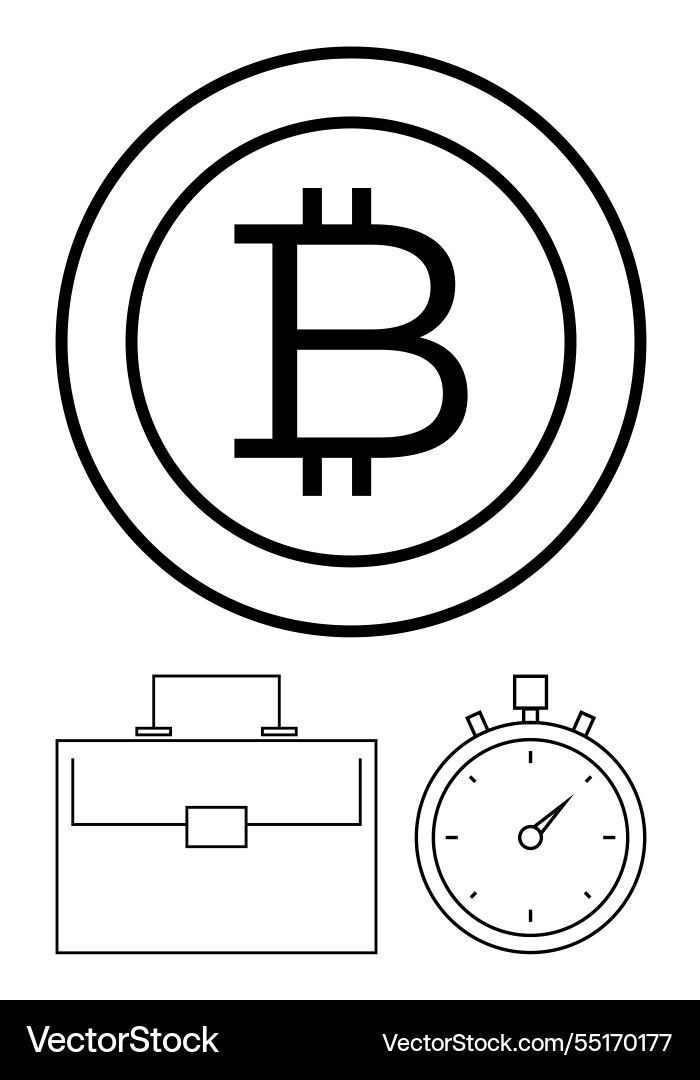 Bitcoin symbol stopwatch and briefcase Royalty Free Vector