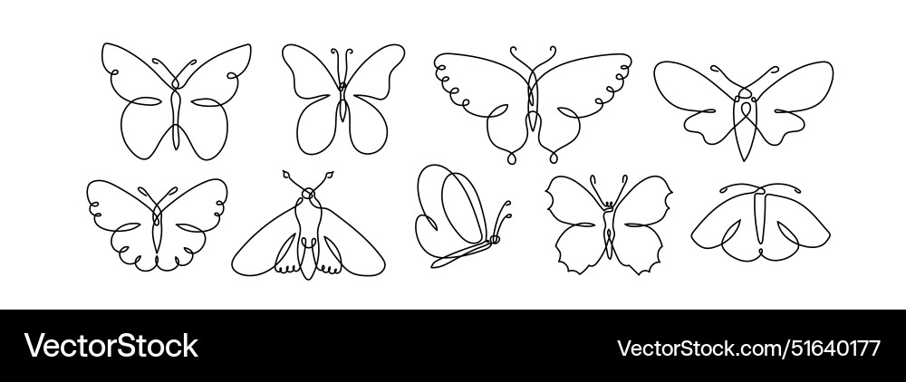 Butterfly art in continuous line Royalty Free Vector Image