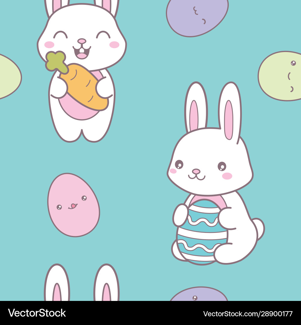 Kawaii Easter Bunny Pattern Royalty Free Vector Image