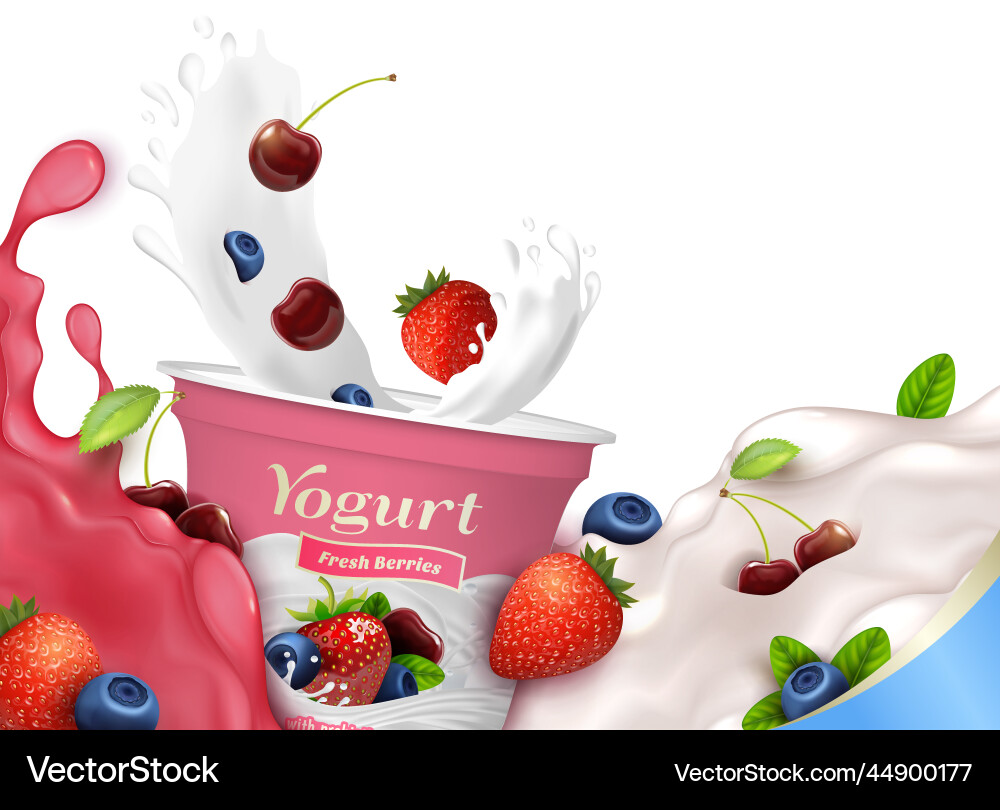Realistic detailed 3d fresh berries yogurt Vector Image