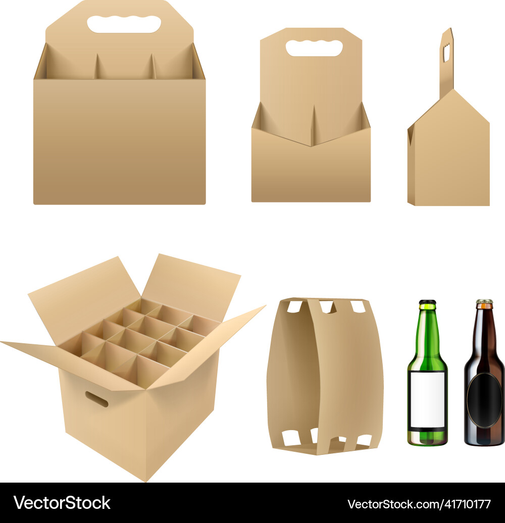 Realistic set of brown box package Royalty Free Vector Image