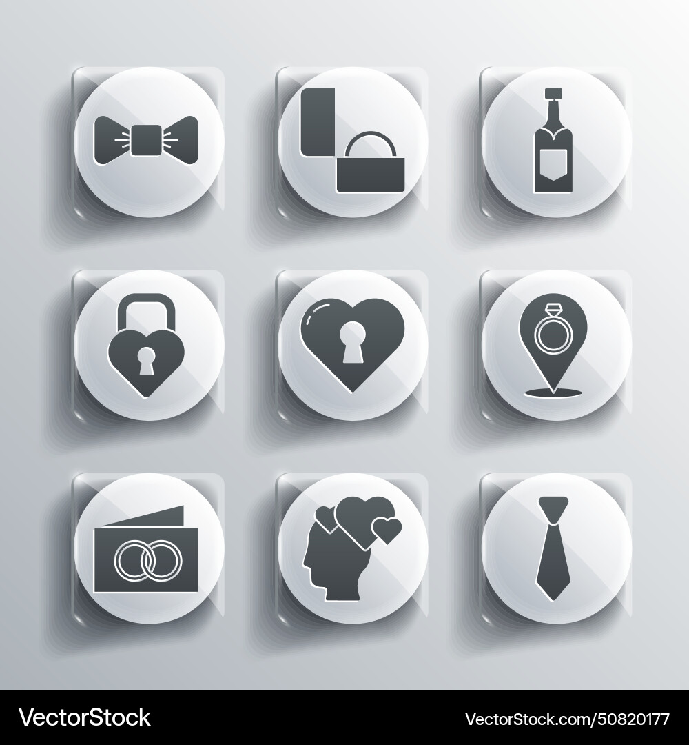 Set head with heart tie wedding rings Royalty Free Vector