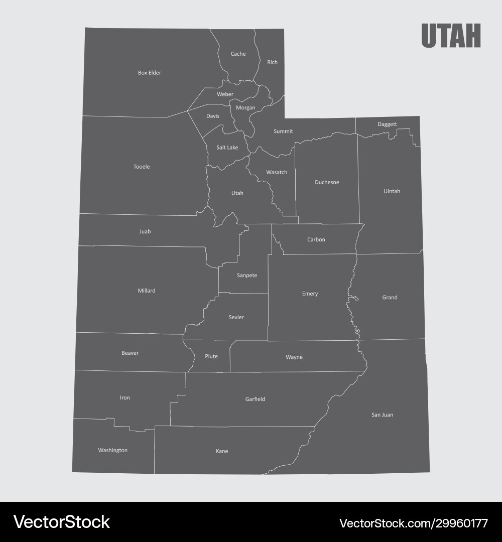 Utah counties map Royalty Free Vector Image - VectorStock