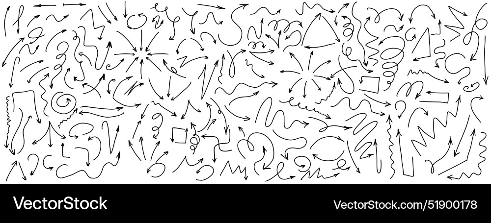 Arrows 2d line doodle icons set on white Vector Image
