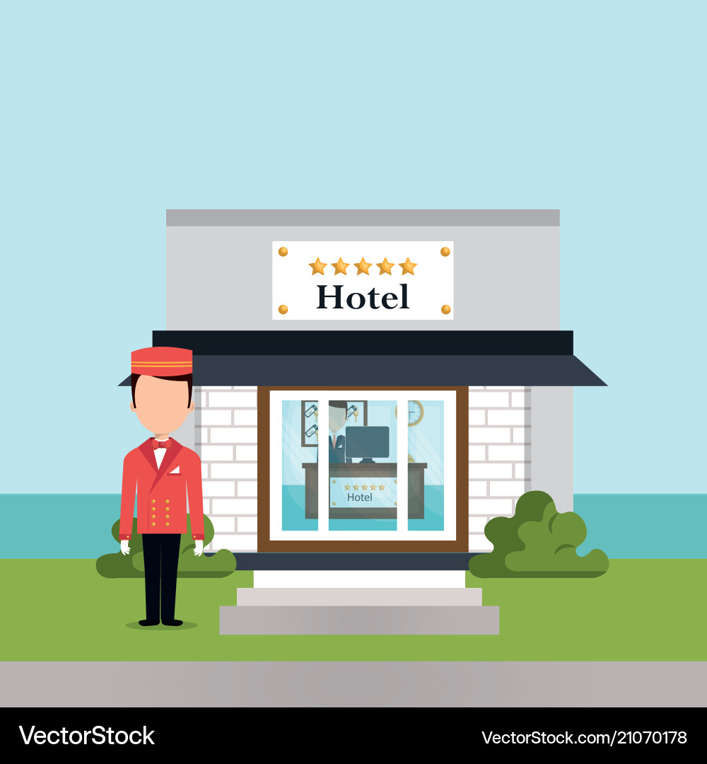 Bellboy working in the hotel character Royalty Free Vector