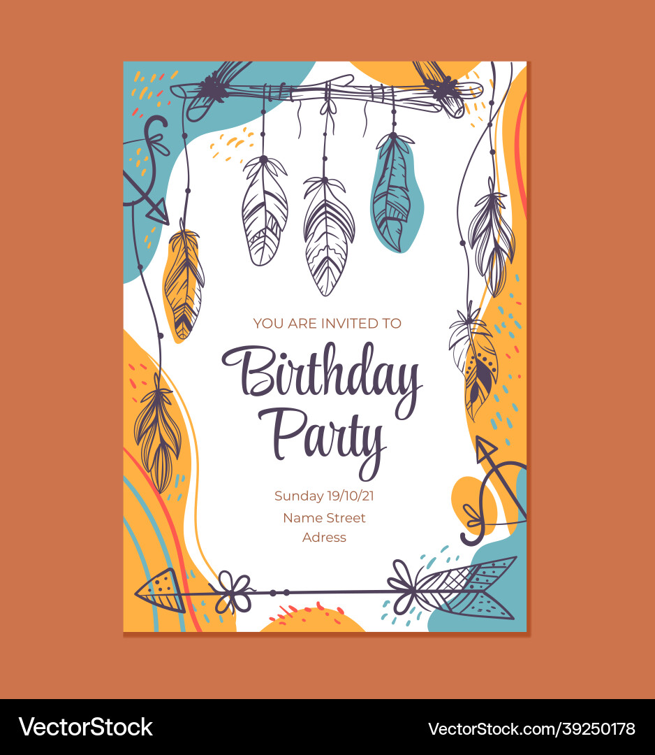 Boho style birthday invitation template graphic Vector Image