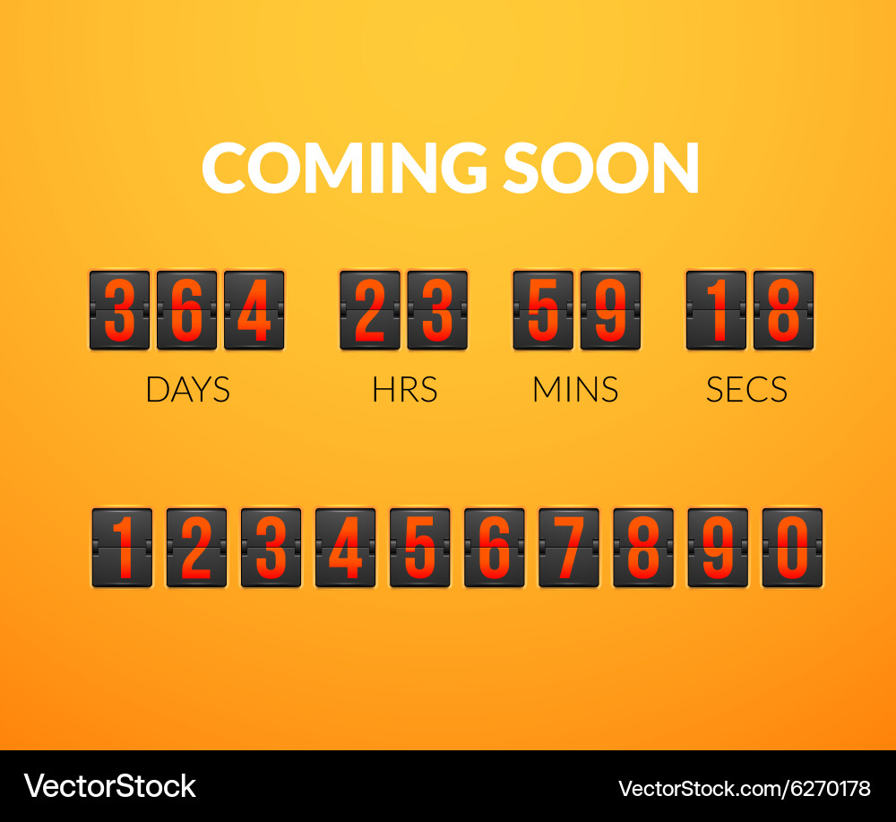 Coming soon flip countdown timer panel Royalty Free Vector