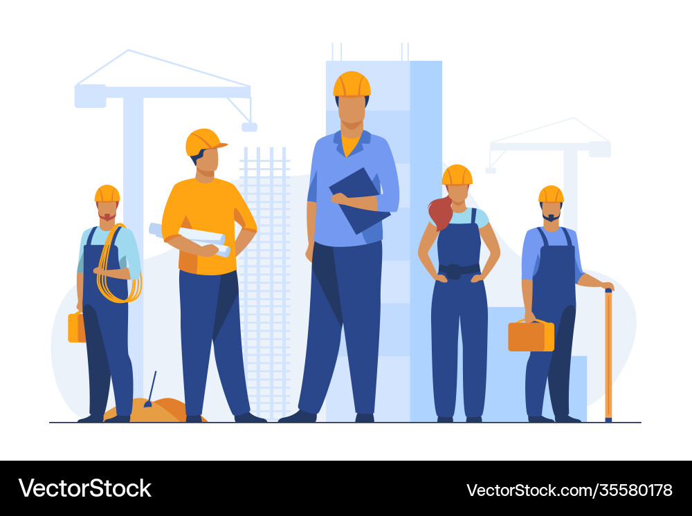Construction team working on site Royalty Free Vector Image