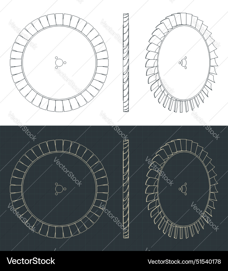 Engine compressor blisk drawings Royalty Free Vector Image