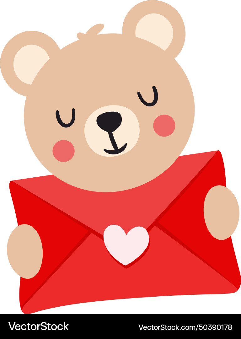 Loving teddy bear holding a valentine letter Vector Image