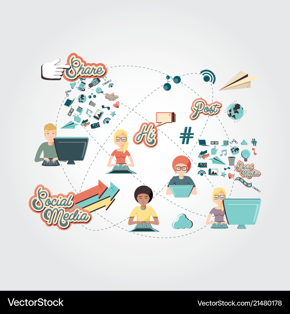 Menschen mit sozialen Medien Lizenzfreies Vektorbild