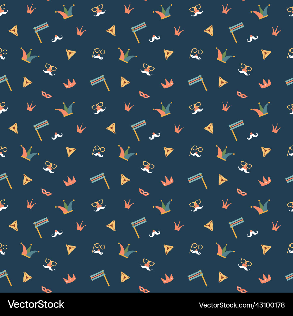 Purim seamless pattern traditional jewish holiday Vector Image