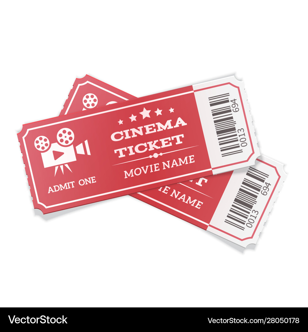 Realistic pair modern red movie tickets Royalty Free Vector