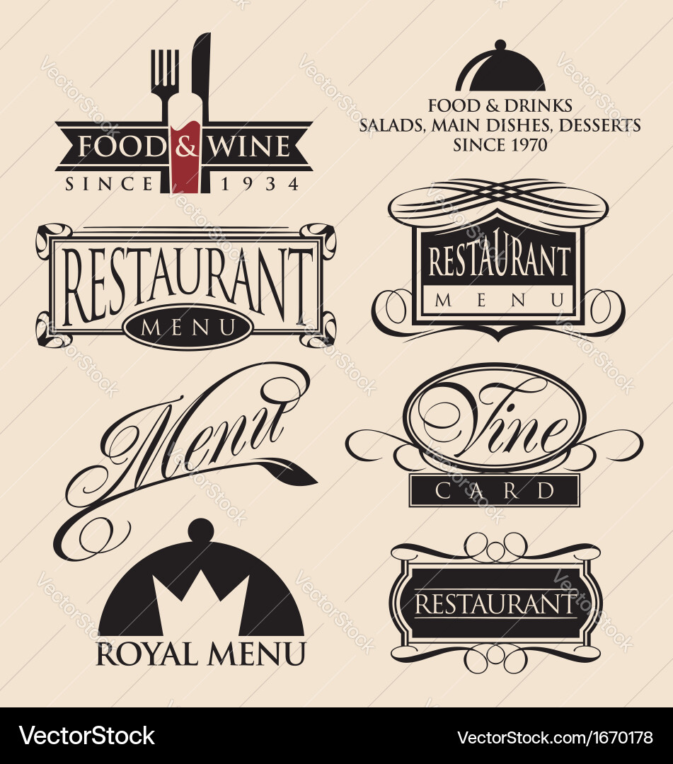 Restaurant signs symbols and logos Royalty Free Vector Image