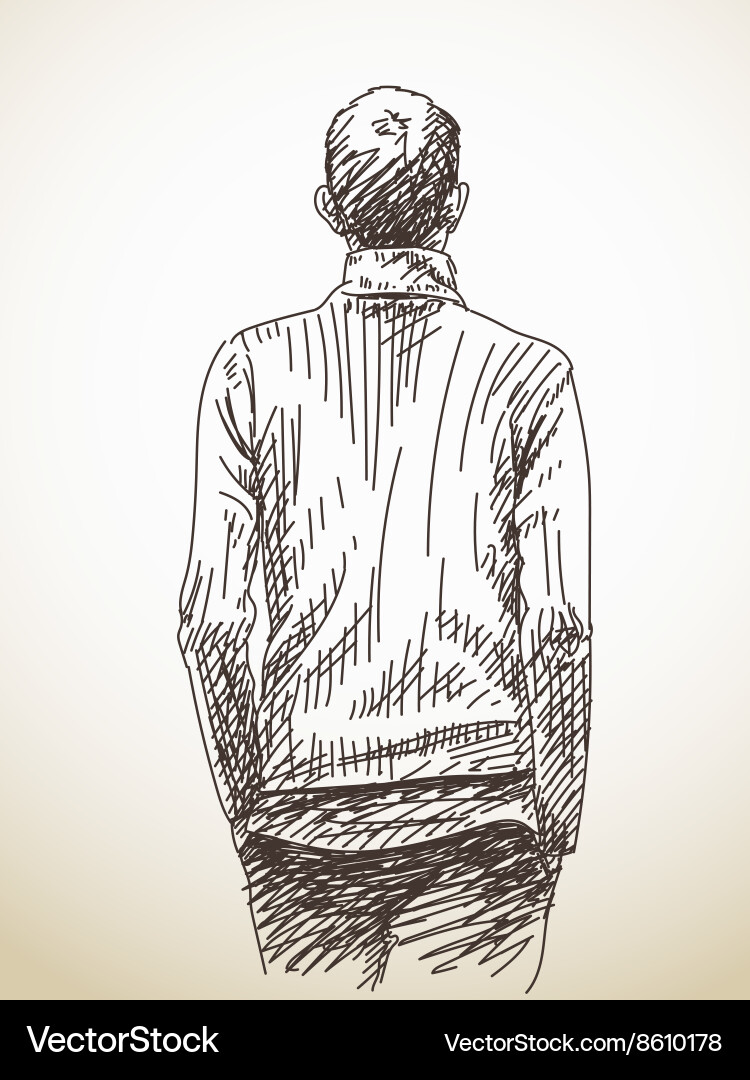 Sketch man from back with hands in his pockets Vector Image