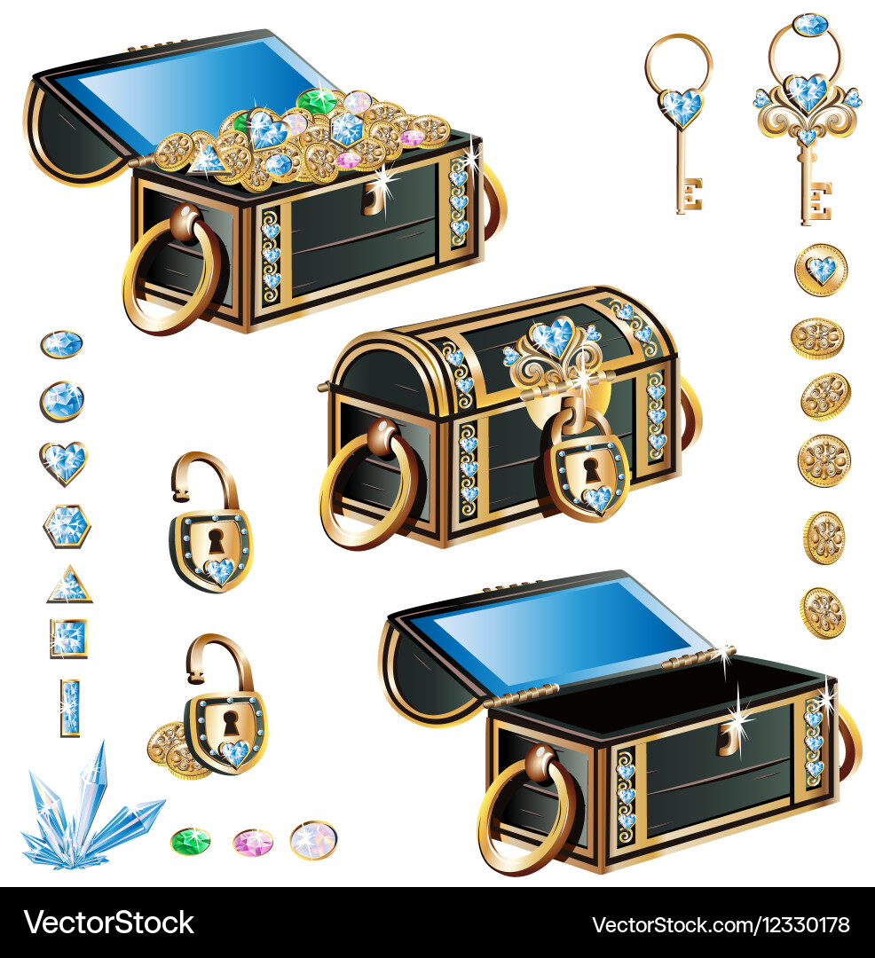 Treasure chest with blue decoration Royalty Free Vector