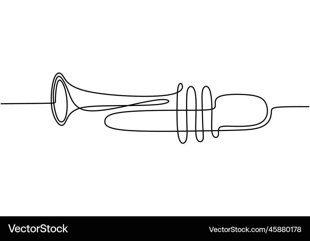 Trumpet one line drawing continuous single hand Vector Image