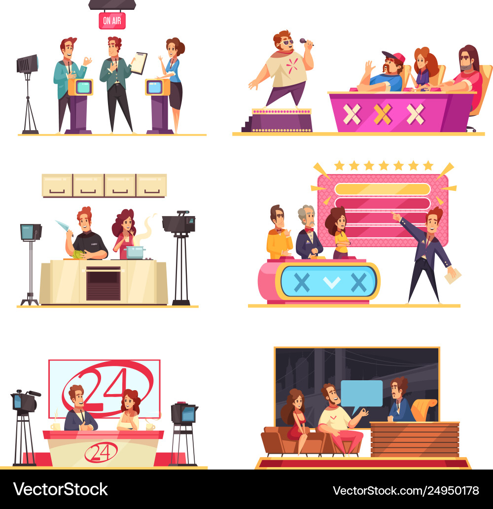 Tv game show cartoon set Royalty Free Vector Image