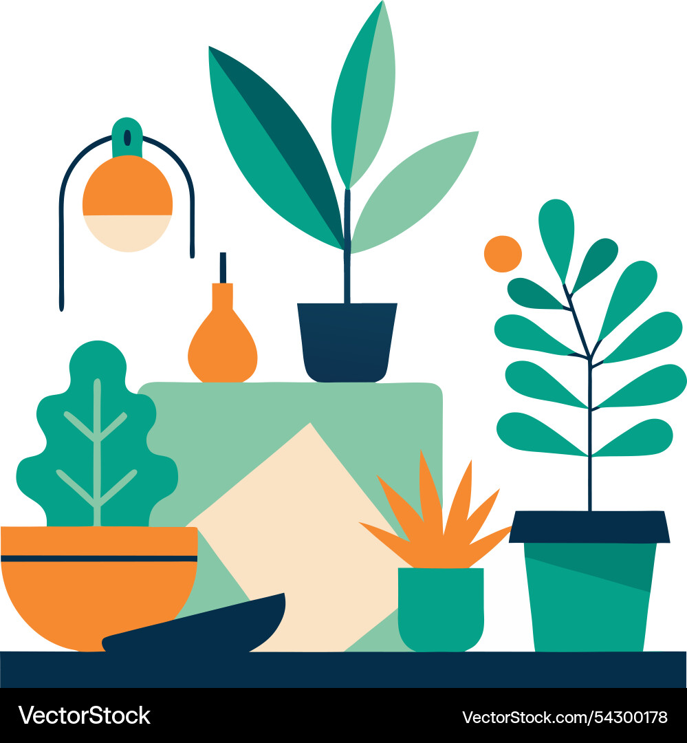 Various plants arranged on a shelf Royalty Free Vector Image