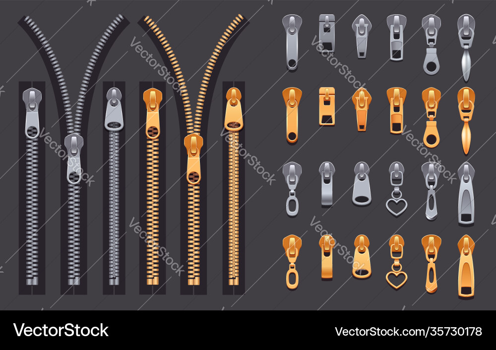 Zipper realistic set Royalty Free Vector Image