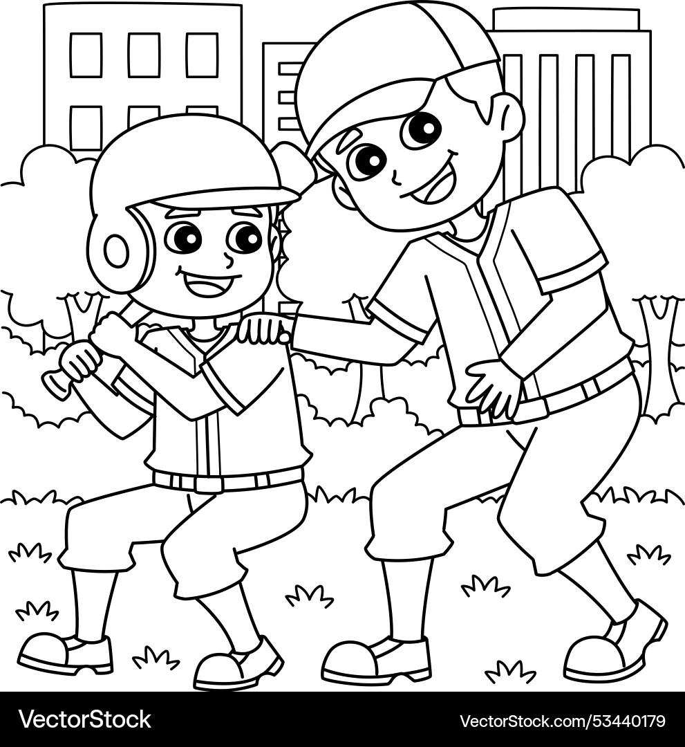 Baseball father and son playing coloring page Vector Image