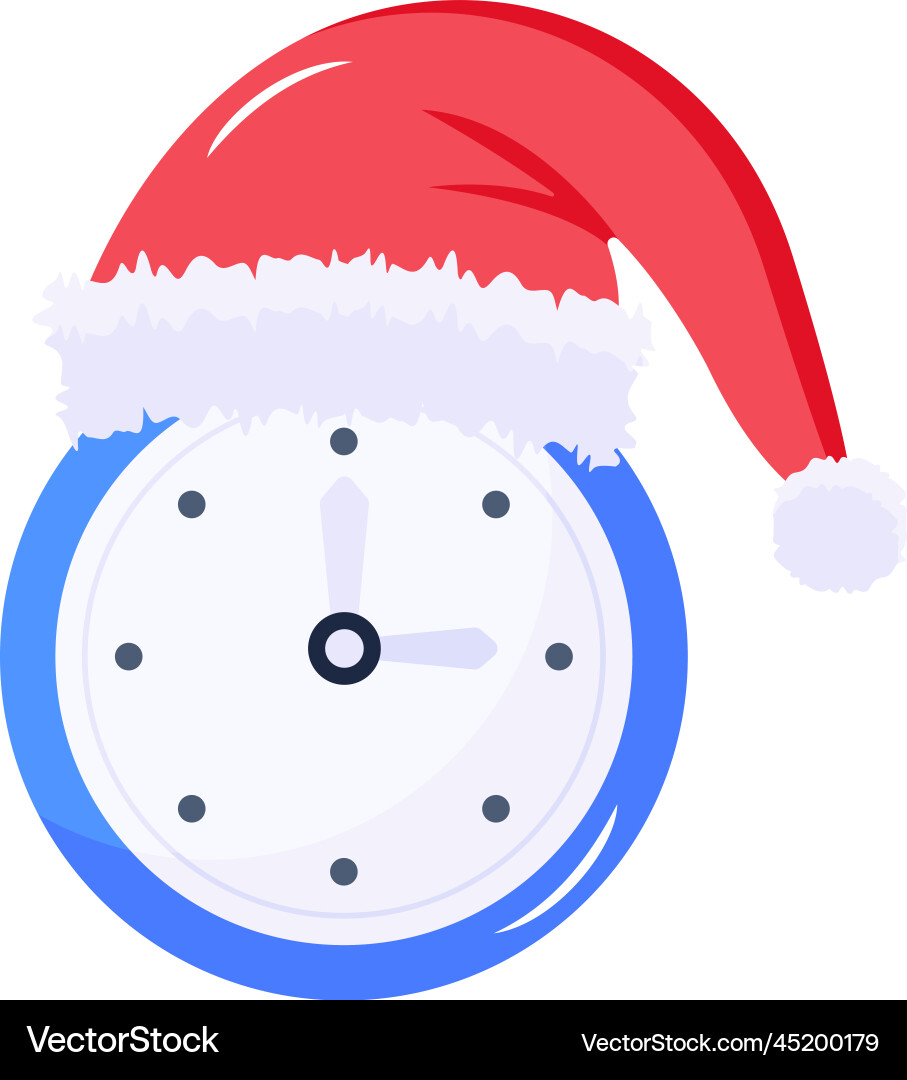 Christmas clock icon in flat style Royalty Free Vector Image