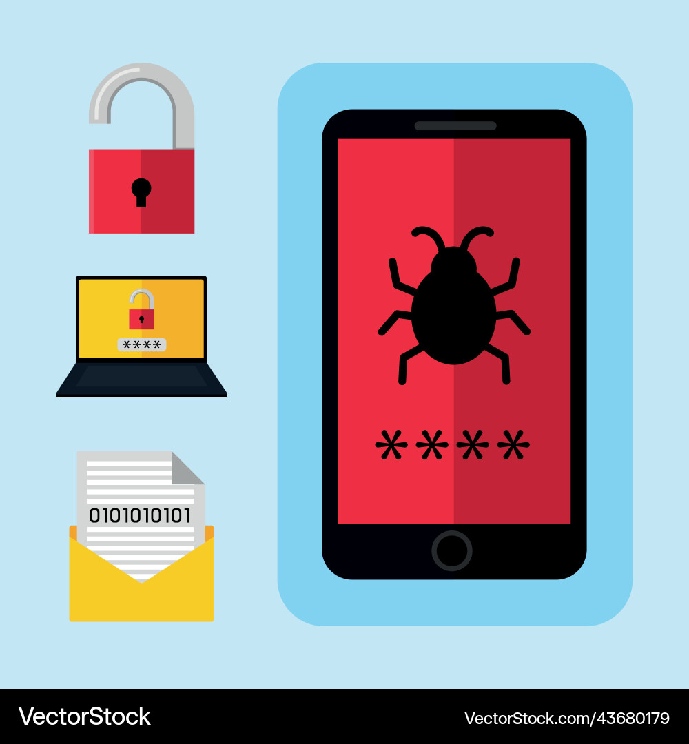 Cyber fraud icons collection Royalty Free Vector Image