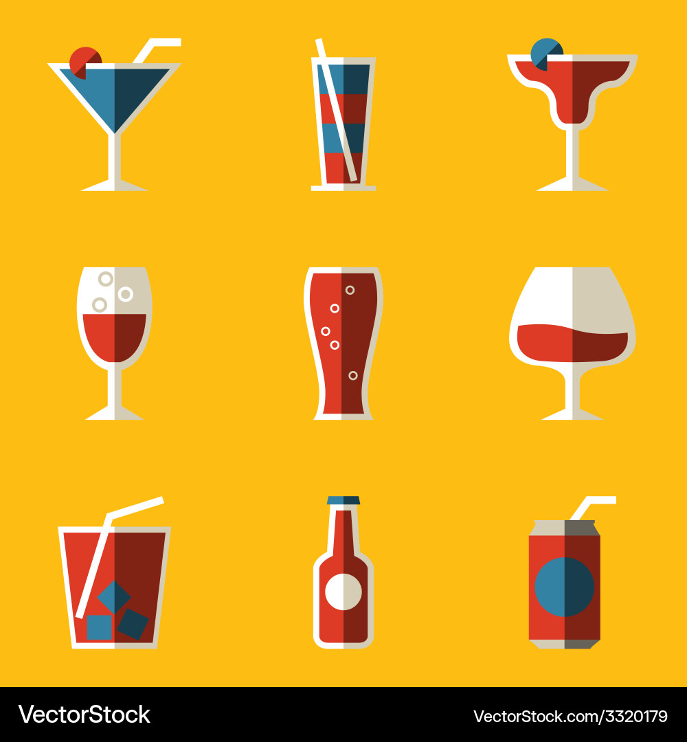 Drink Icon Set - Cocktail & Beverages Vector Image