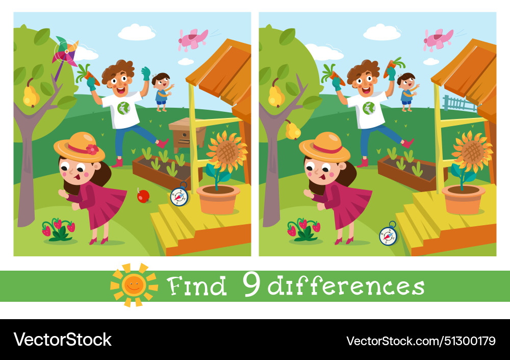 Find 9 differences game for children cute family Vector Image
