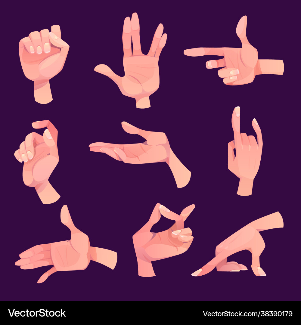 Hand gestures in different positions set isolated Vector Image