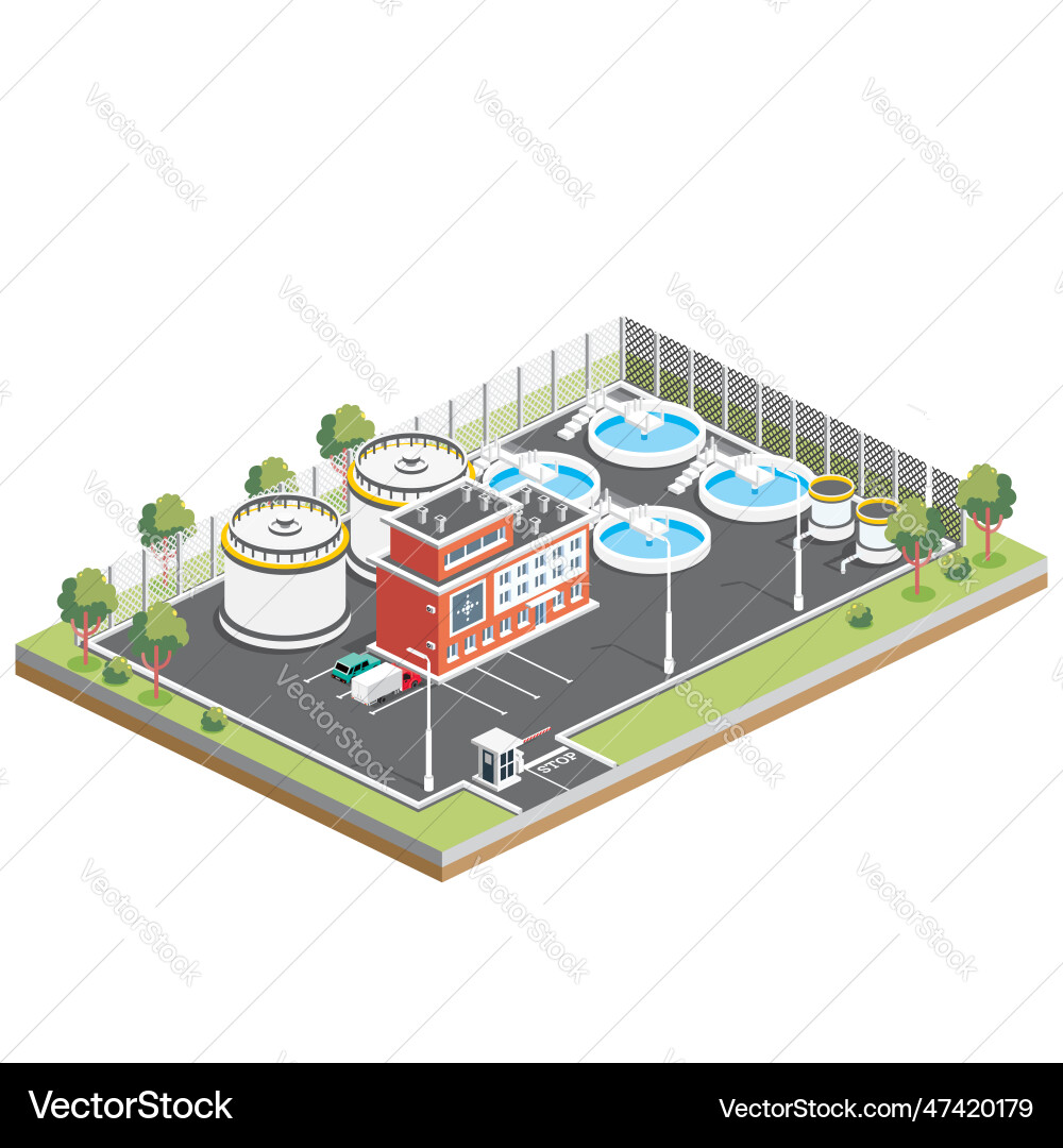 Isometric wastewater treatment facility Royalty Free Vector