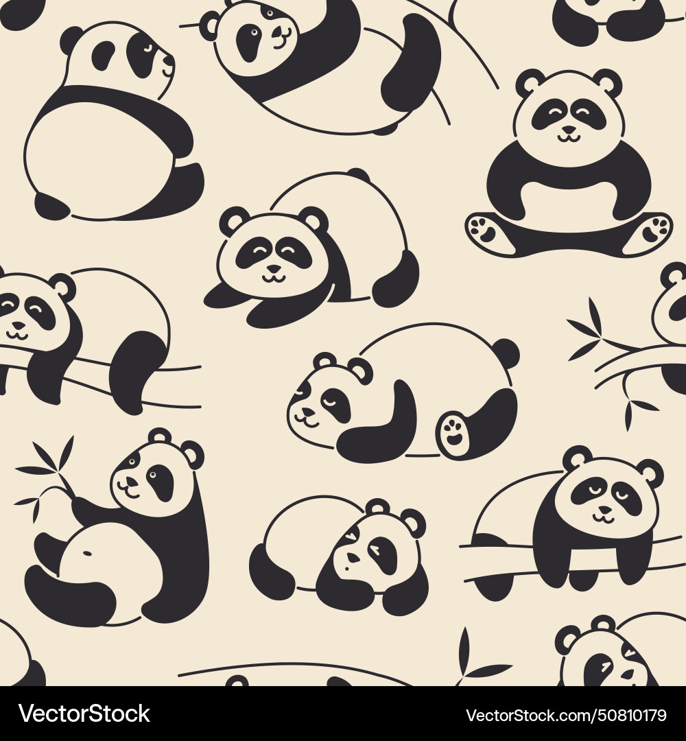 Seamless background with pandas in the jungle Vector Image