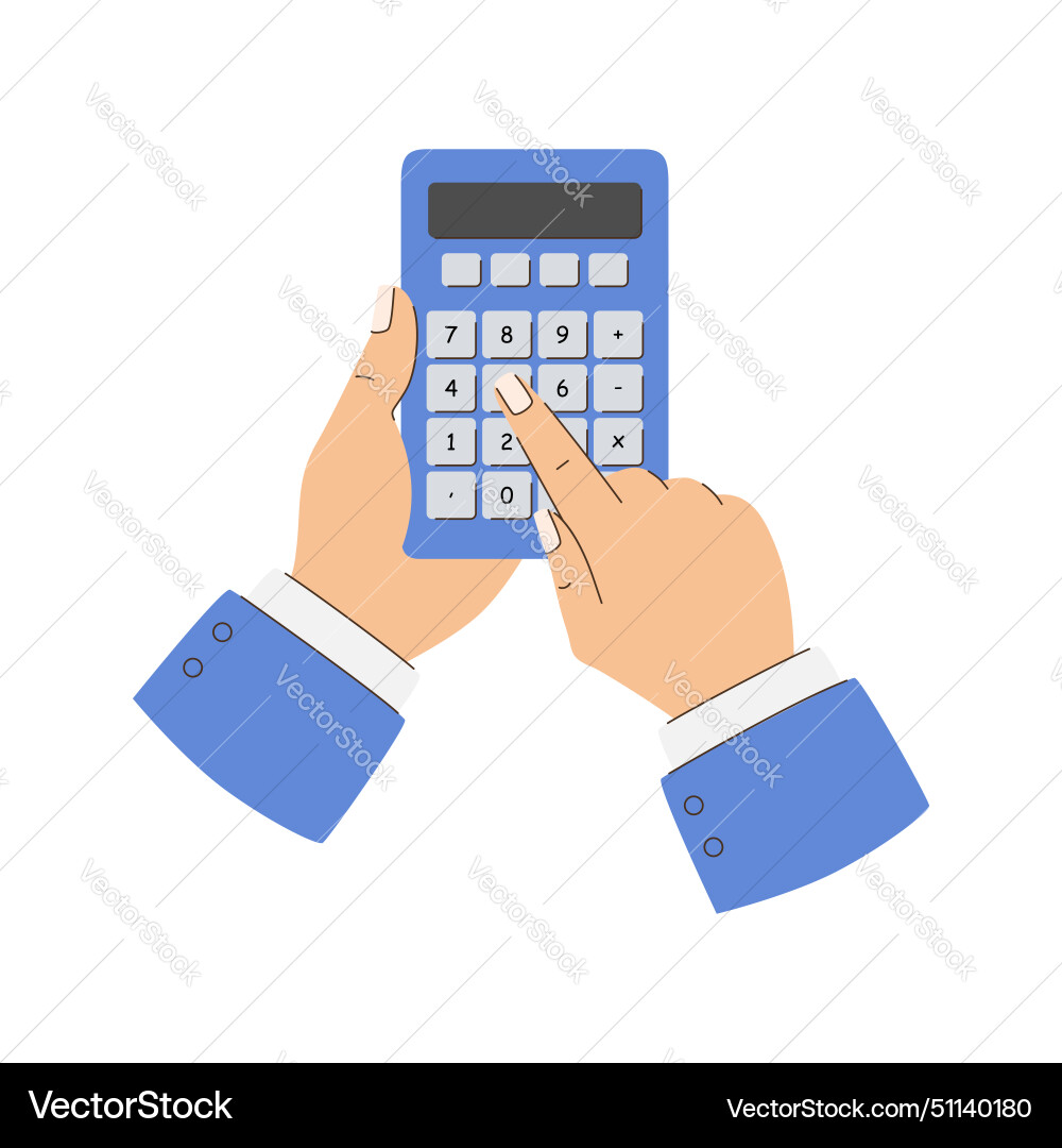 A person is holding blue calculator gadget Vector Image
