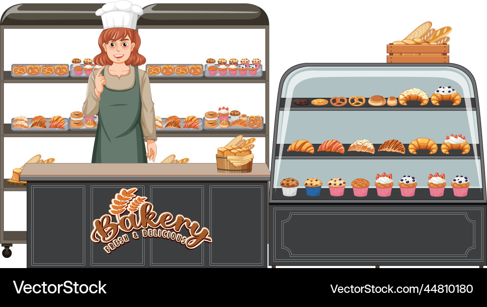 Bakery Display with Pastries Royalty Free Vector Image