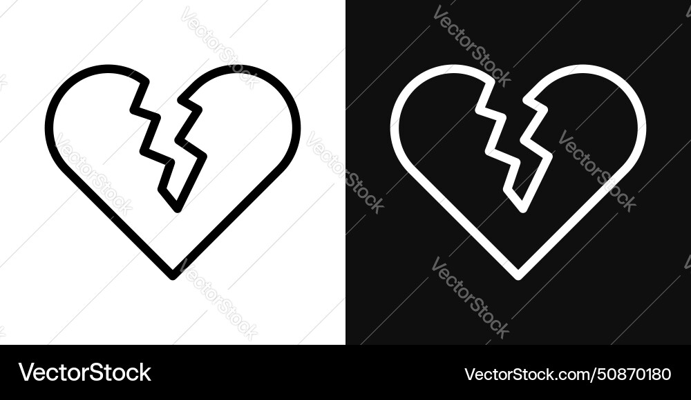 Broken heart icon set with crack symbol Royalty Free Vector