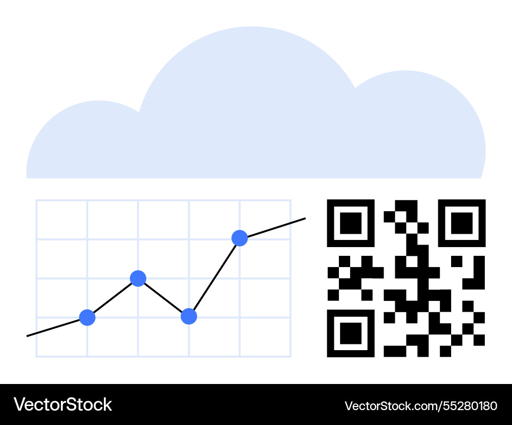 Cloud storage with qr code and data progress chart