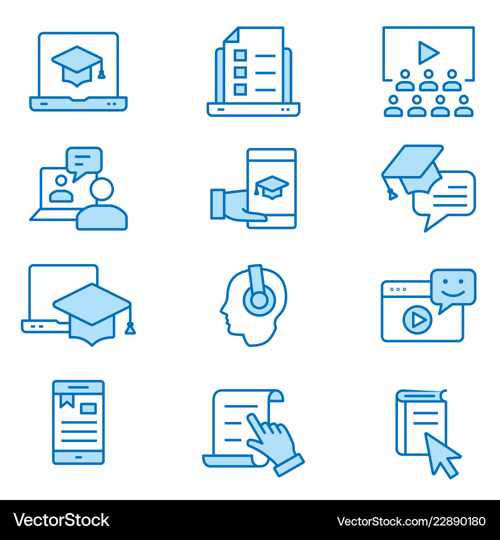 E-learning distance education flat line icon set Vector Image