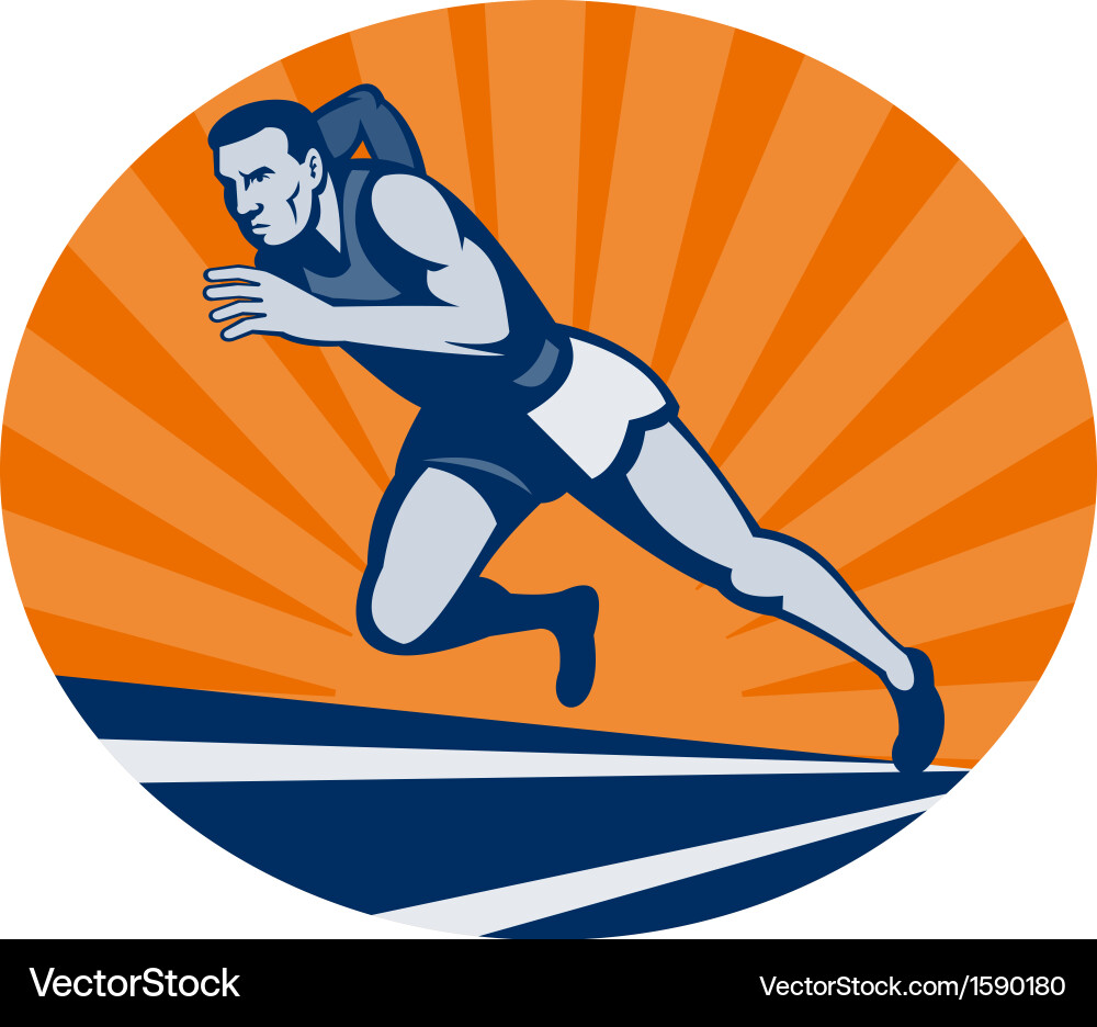 Marathon runner on track with sunburst Royalty Free Vector