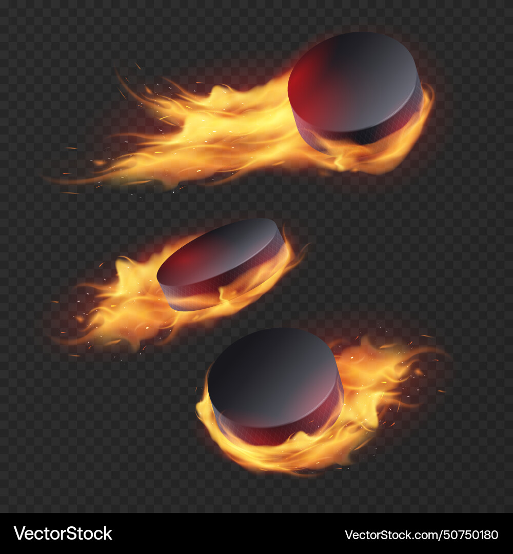 Pucks in fire set Royalty Free Vector Image - VectorStock