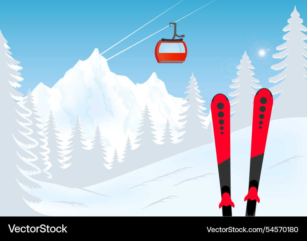 Winter ski resort against landscape Royalty Free Vector