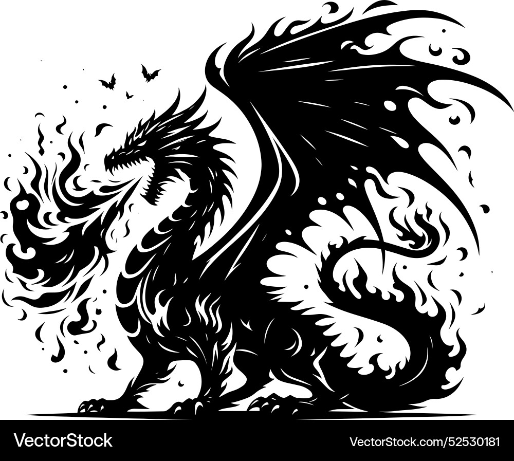 Fire dragon silhouette isolated on white Vector Image