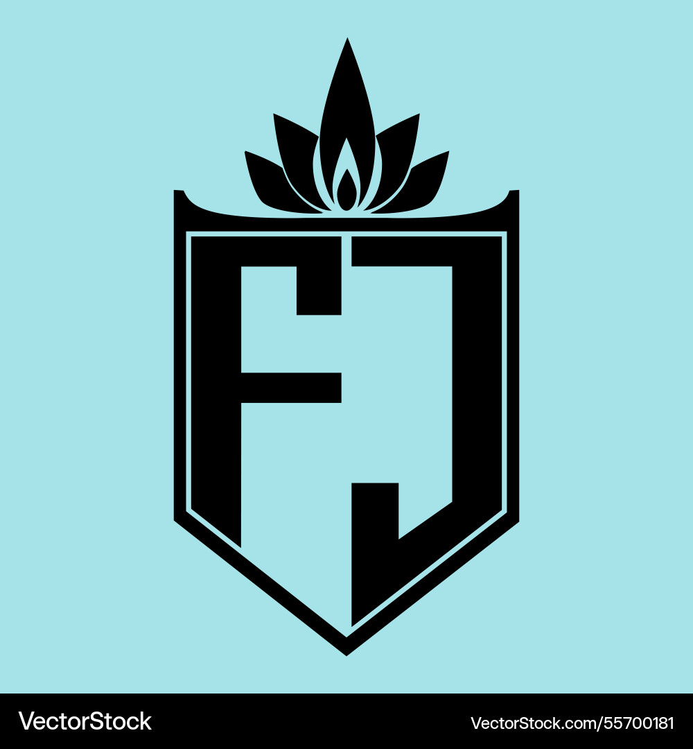 Fj logo with elegant crown symbol and shield Vector Image