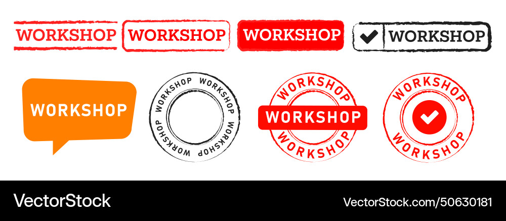 Workshop rectangle circle stamp and speech bubble Vector Image