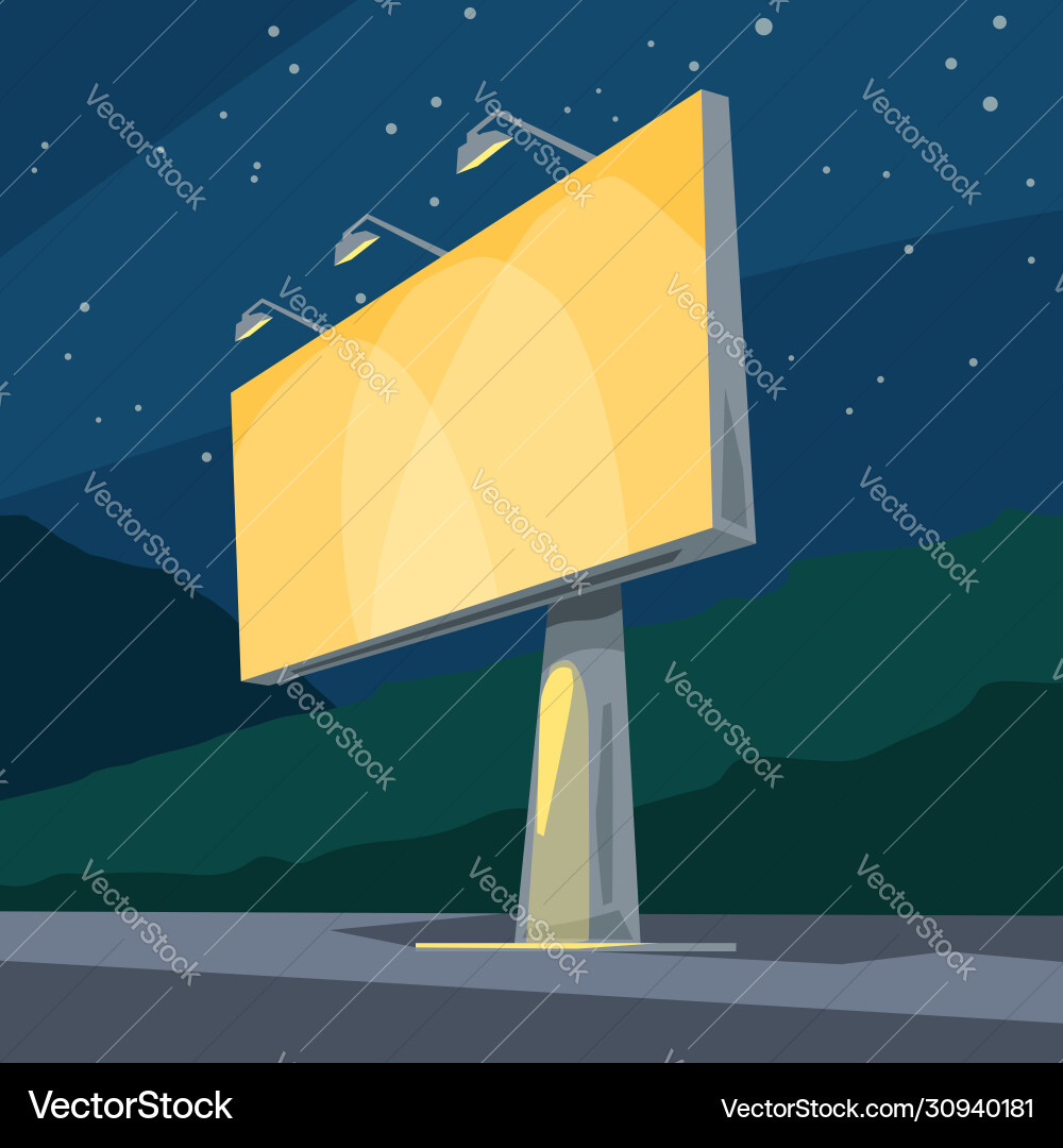 Yellow bright billboard at night Royalty Free Vector Image